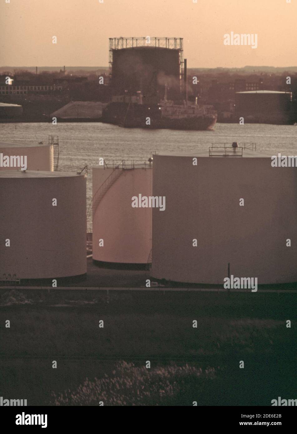 Storage tanks along the heavily industrialized Providence River - Rhode ...