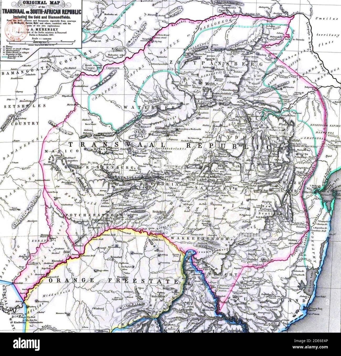 South Africa History: Original map of the Transvaal or South-African ...