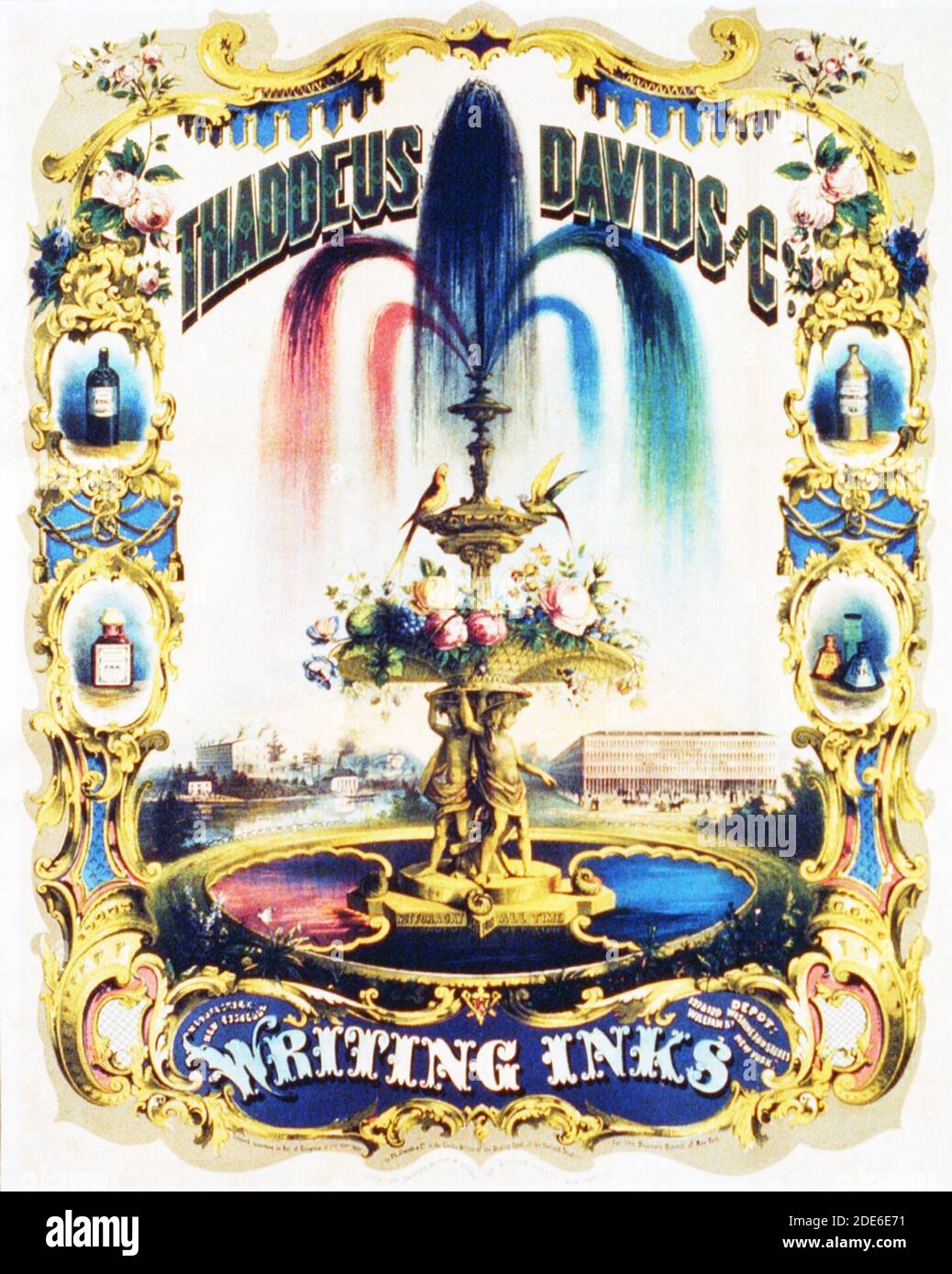 Thaddeus Davids and Cos. writing inks advertisement ca. 1857 Stock ...
