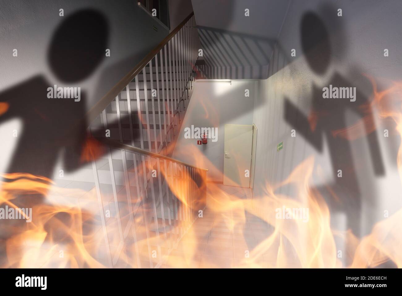 emergency exit and person symbol escaping from fire symbol Stock Photo ...