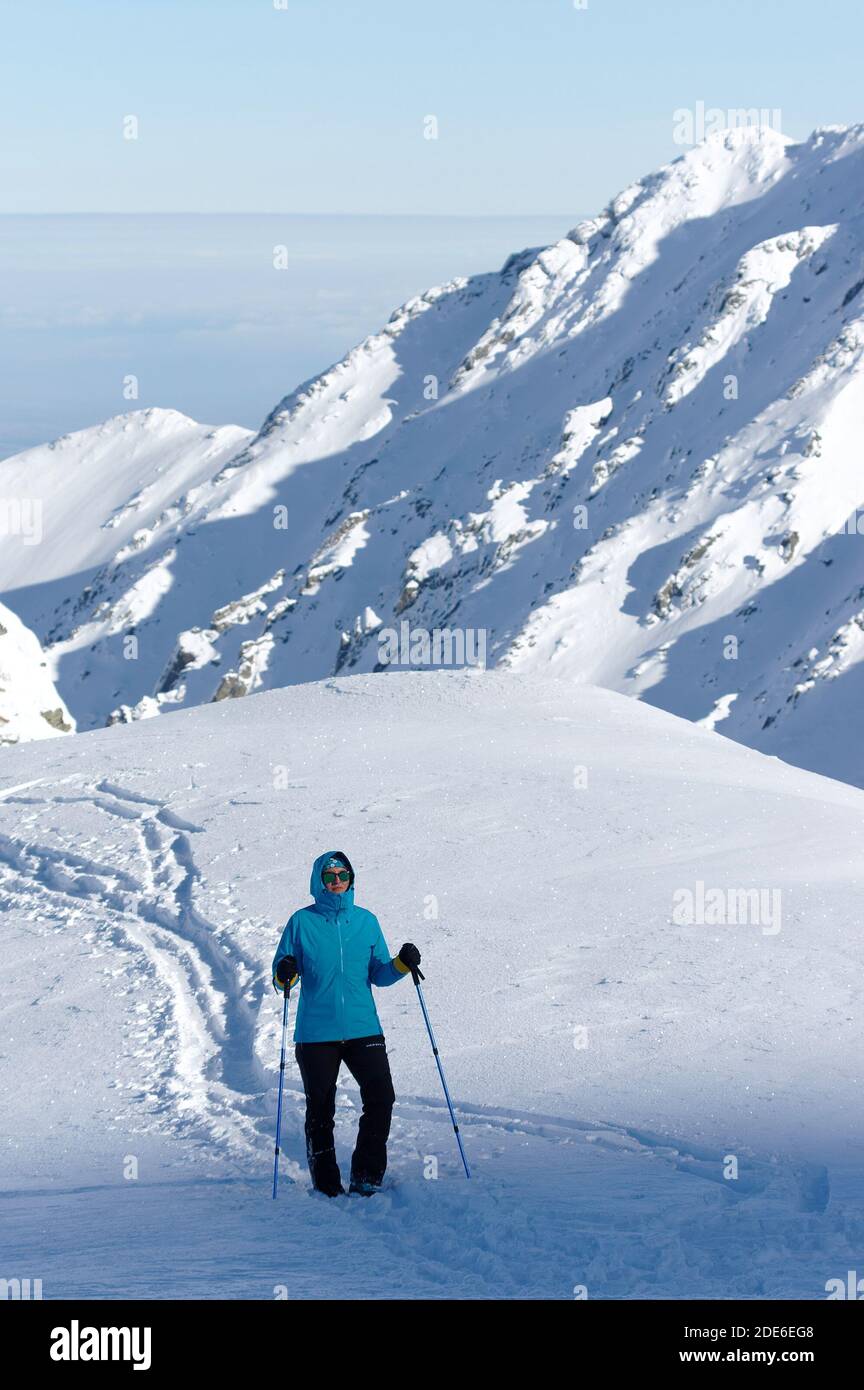 Trekking in harsh winter condition. Winter alpine landscape Stock Photo ...