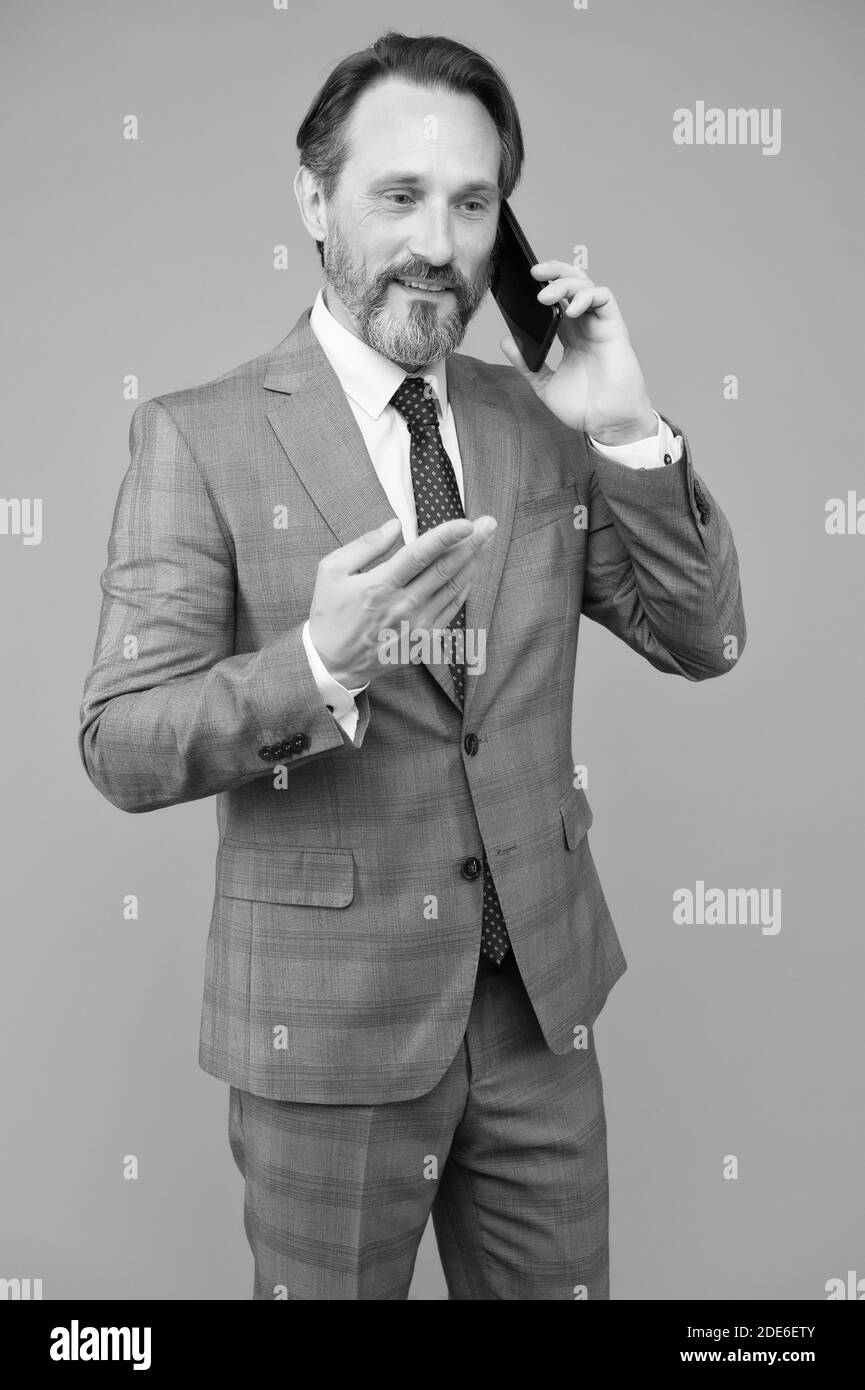 Confident businessman mobile phone Black and White Stock Photos ...
