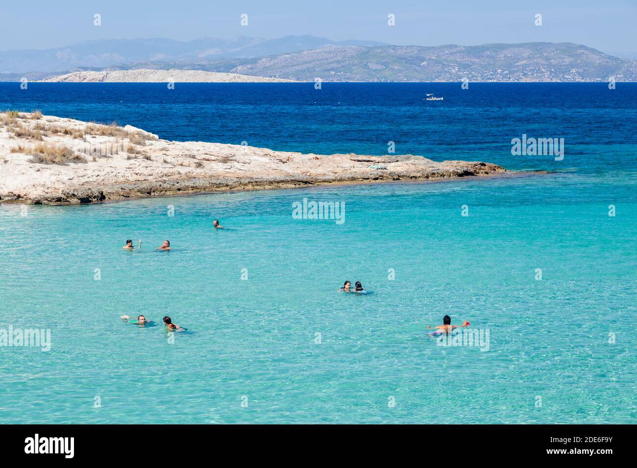 The exotic beach of Souvala, in Aegina island, Saronic islands, Greece ...