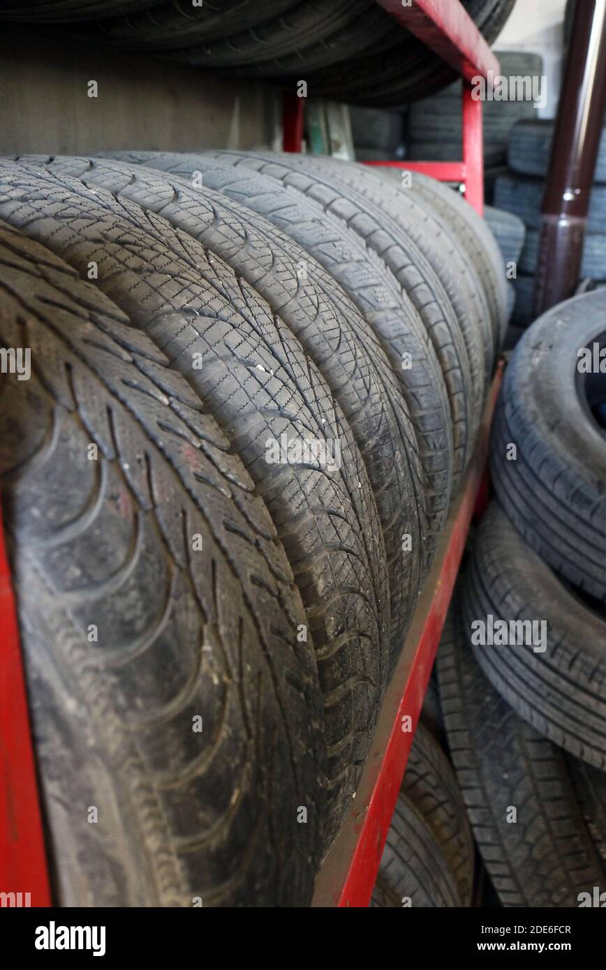 old car tires from tire repair shop, car tire tires for recycling Stock ...