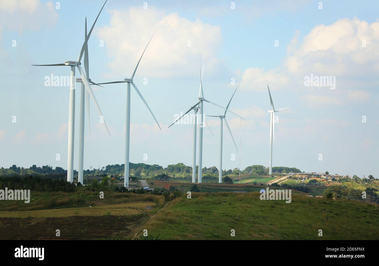 clean energy power concept, wind turbine and cloud sky Stock Photo - Alamy