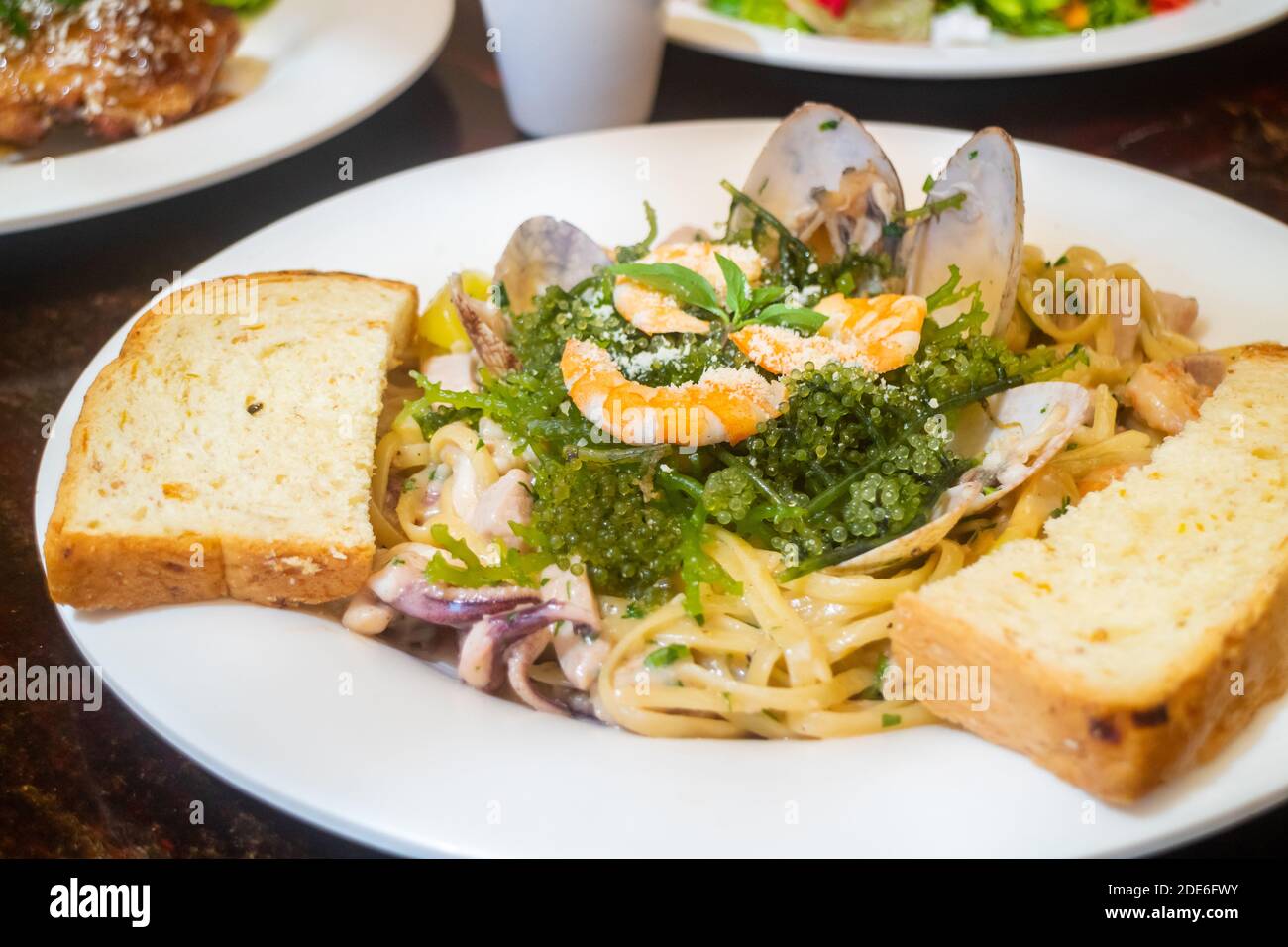 Local seafood pasta at a restaurant in Bohol, Philippines Stock Photo ...