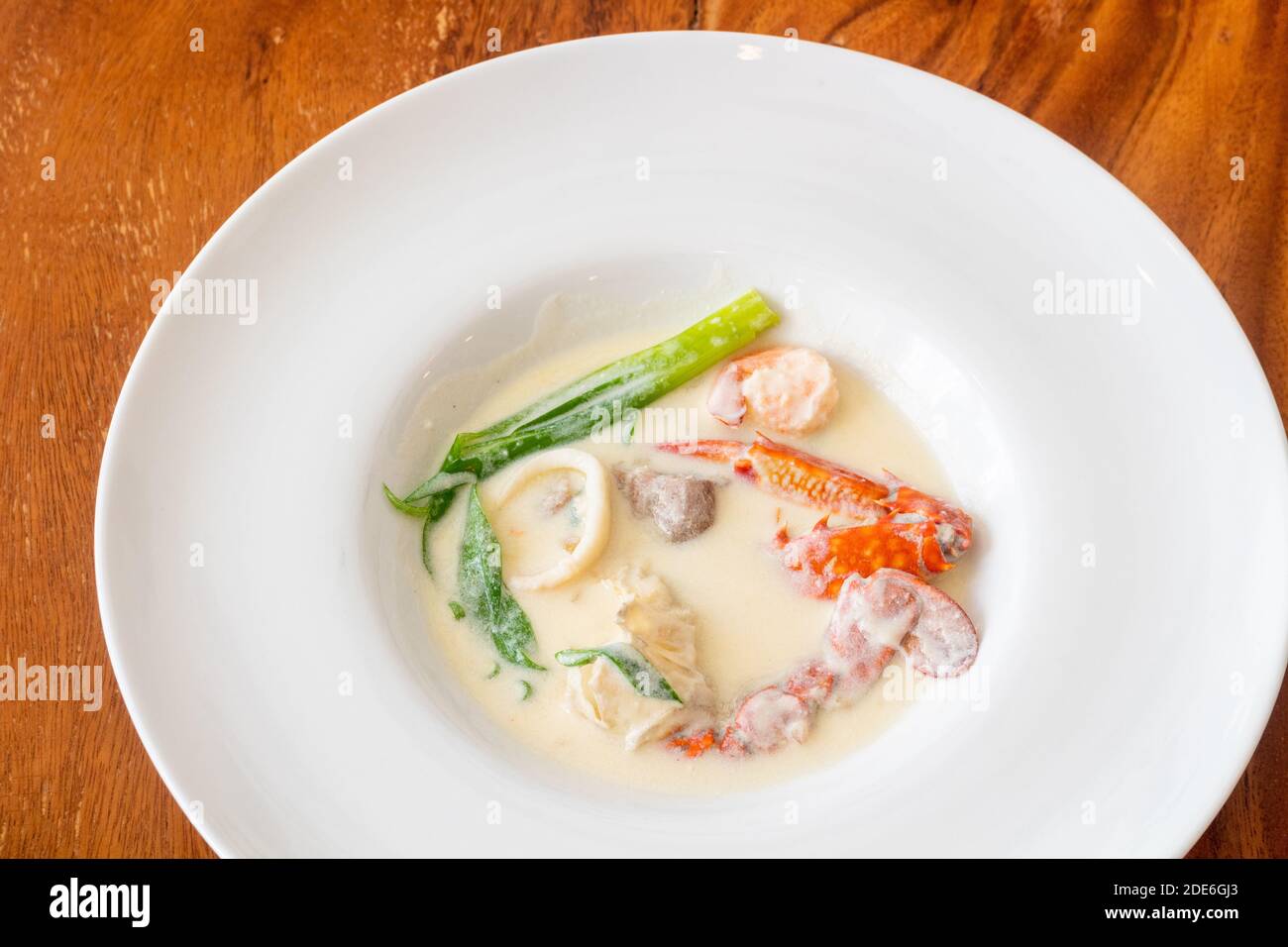A plate of seafood chowder at a local restaurant in Bohol, Philippines ...