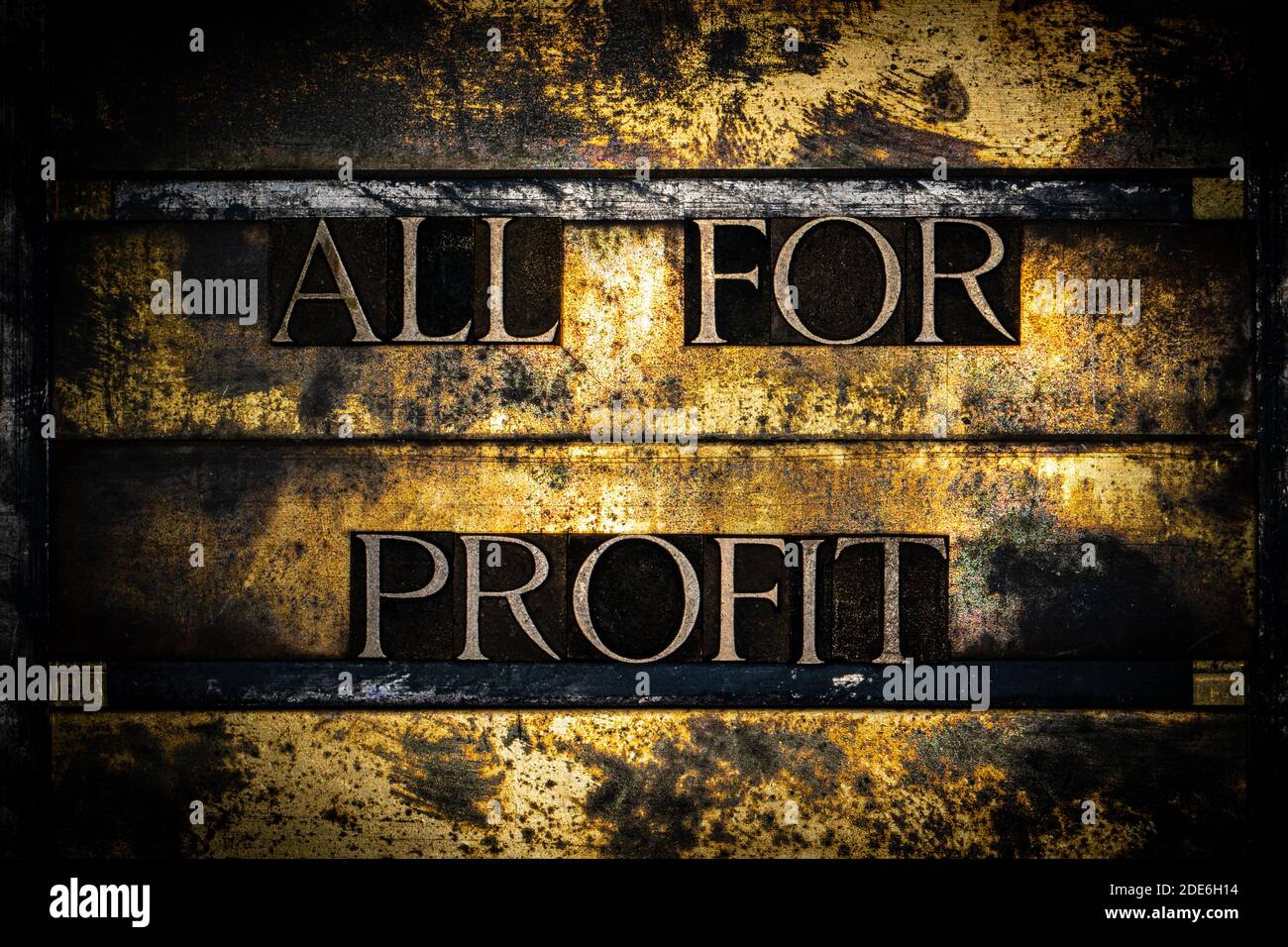 All For Profit text on textured grunge copper and vintage gold ...