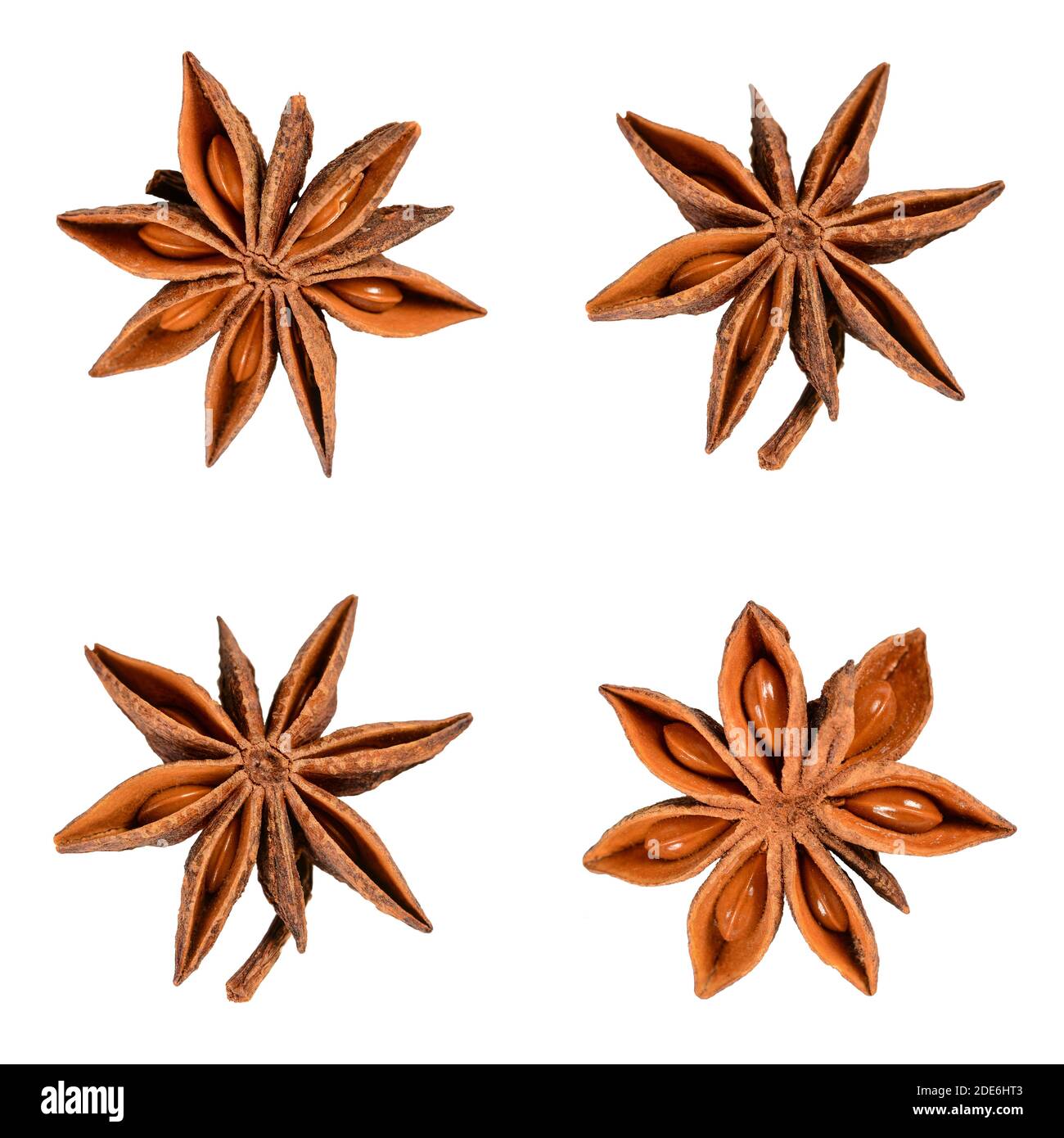 Star anise. Set of four star anise fruits. Close-up Isolated on white ...
