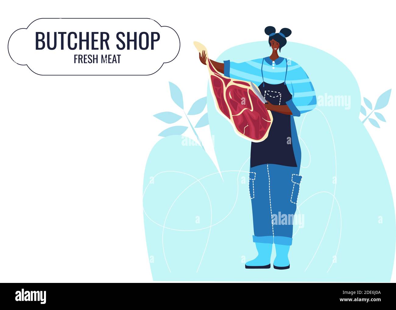 Butcher african woman. Female profession. Feminism. Fresh meat and meat ...