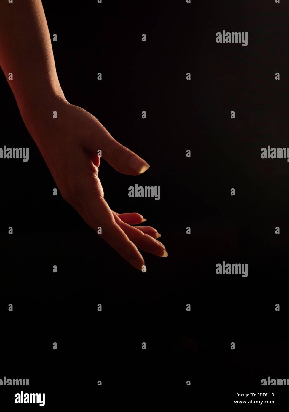 Beautiful Woman's Hand in Rim Ligh as i reaching for somethingt Stock ...