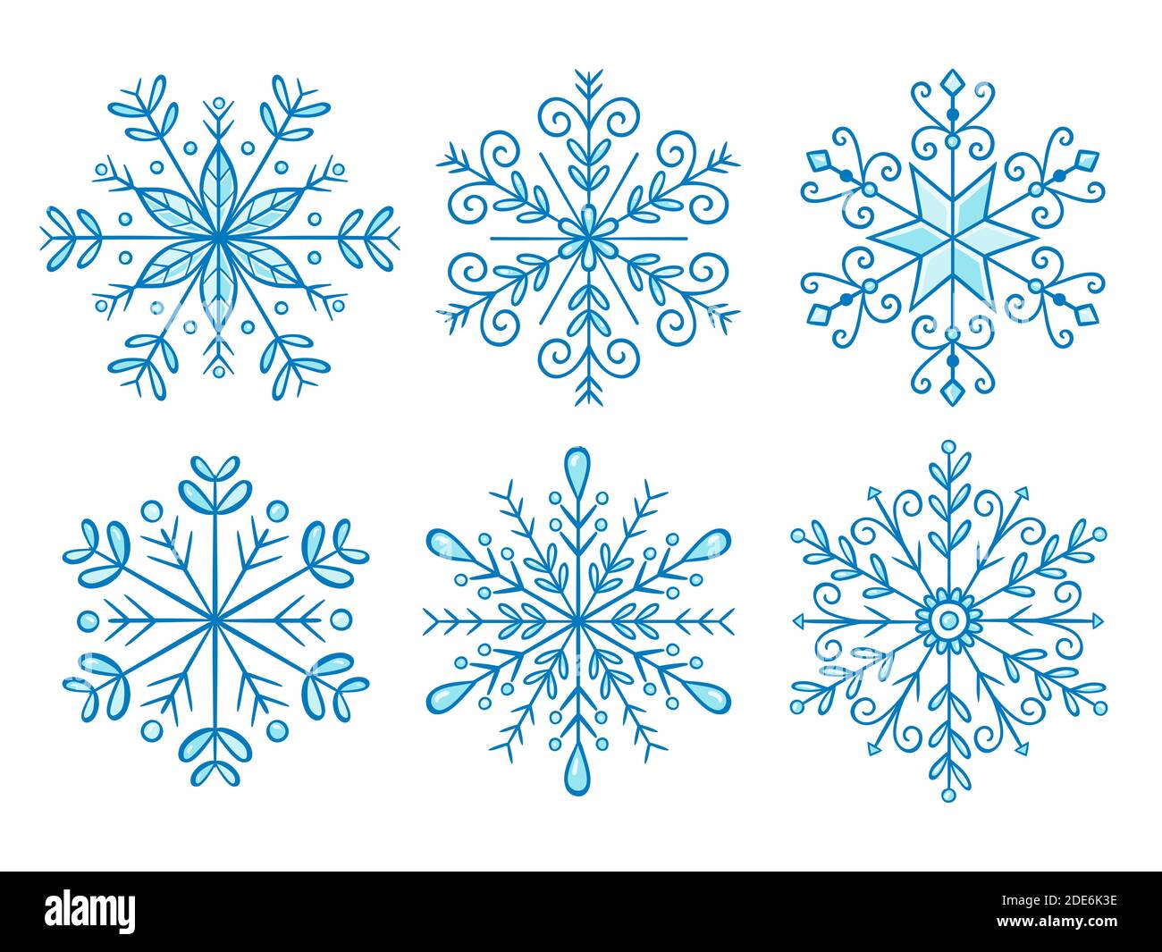 Hand drawn snowflake collection. Vector illustration, isolated on white ...