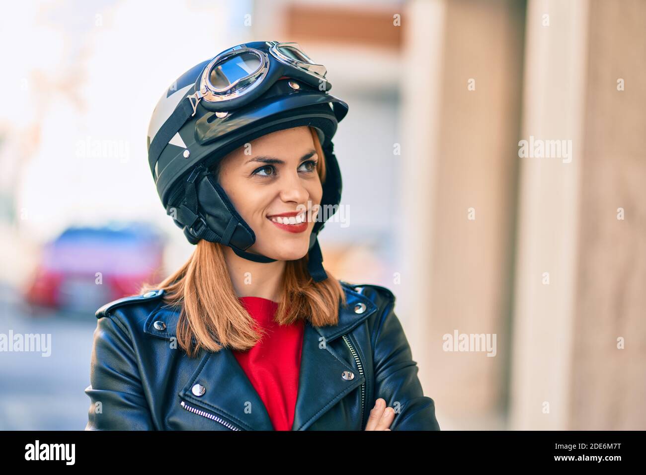 Girl biker motor wearing helmet hi-res stock photography and images - Alamy