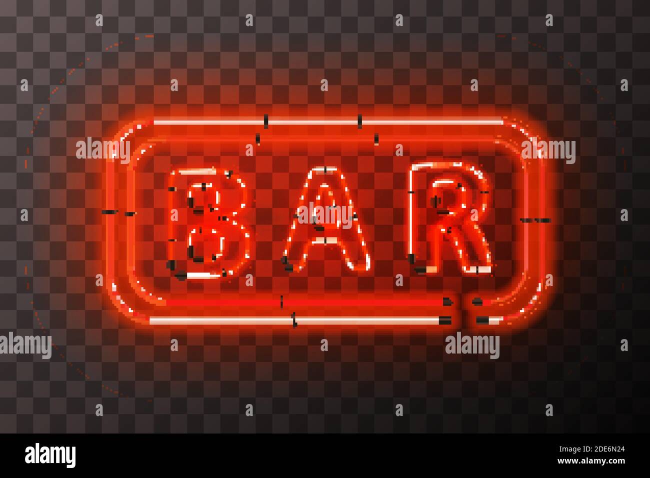 Bright red neon BAR sign with rectangle frame on transparent background ...