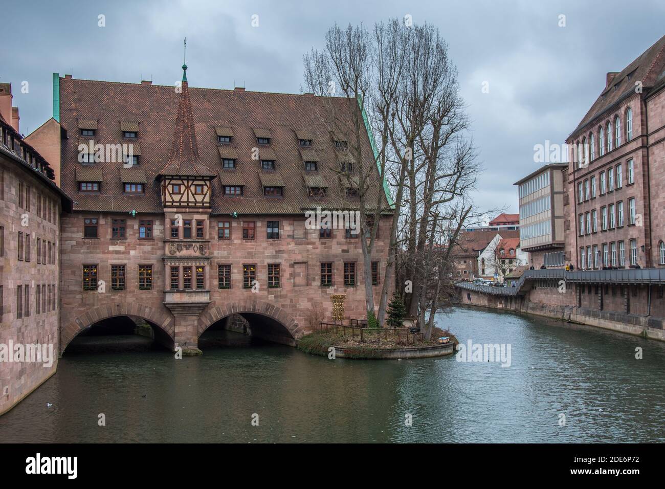 View from the museum bridge to the river Pegnitz and Heilig Geist ...