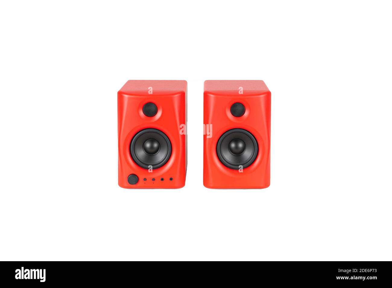 red plastic music speaker amplifiers isolated on a white background ...
