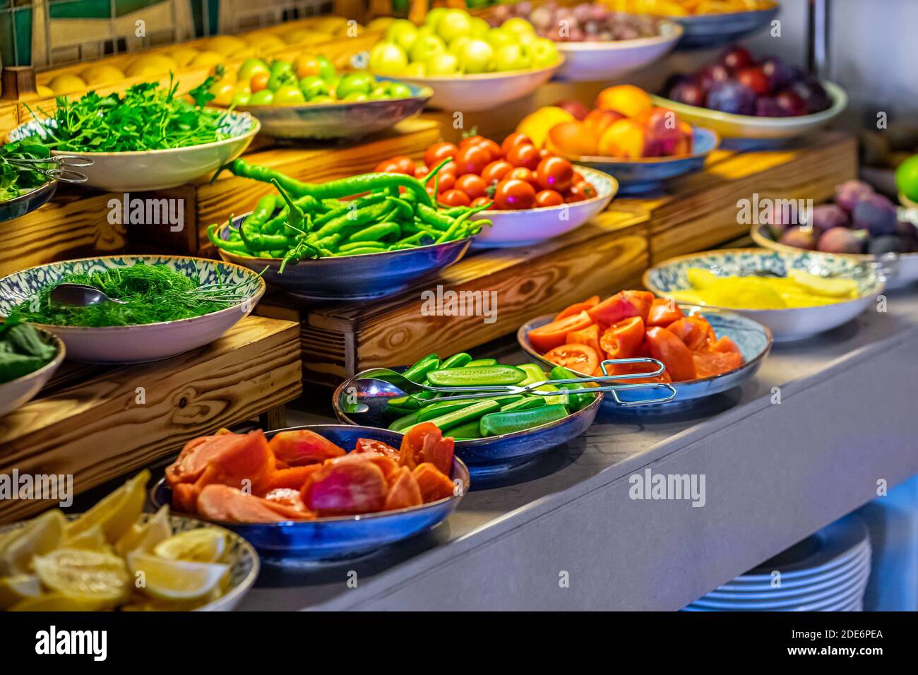 assorted Vegetables and fruits buffet catering in hotel breakfast Stock ...