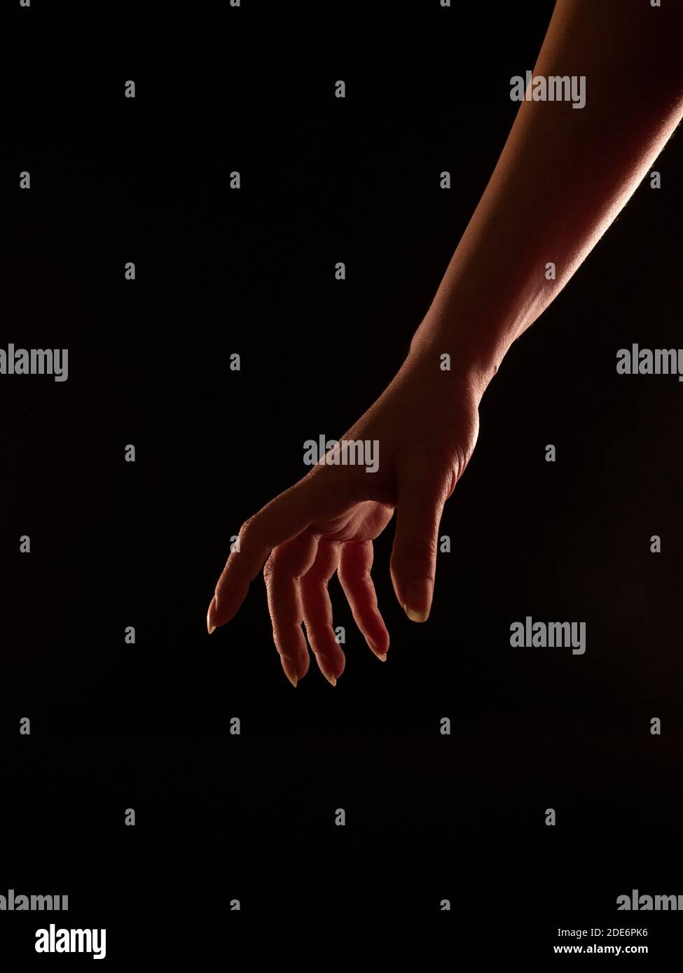 Beautiful Woman's Hand in Rim Ligh as i reaching for somethingt Stock ...