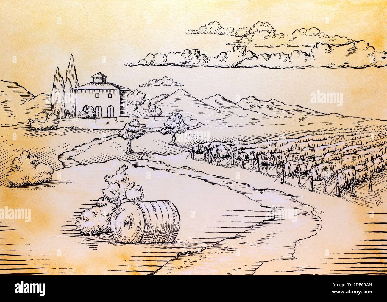 Traditional landscape drawing hi-res stock photography and images - Alamy