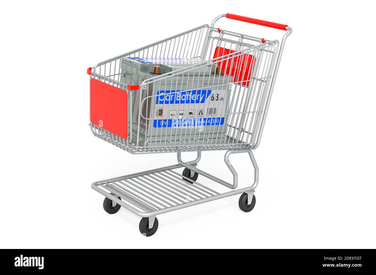 Car battery inside shopping cart, 3D rendering isolated on white ...