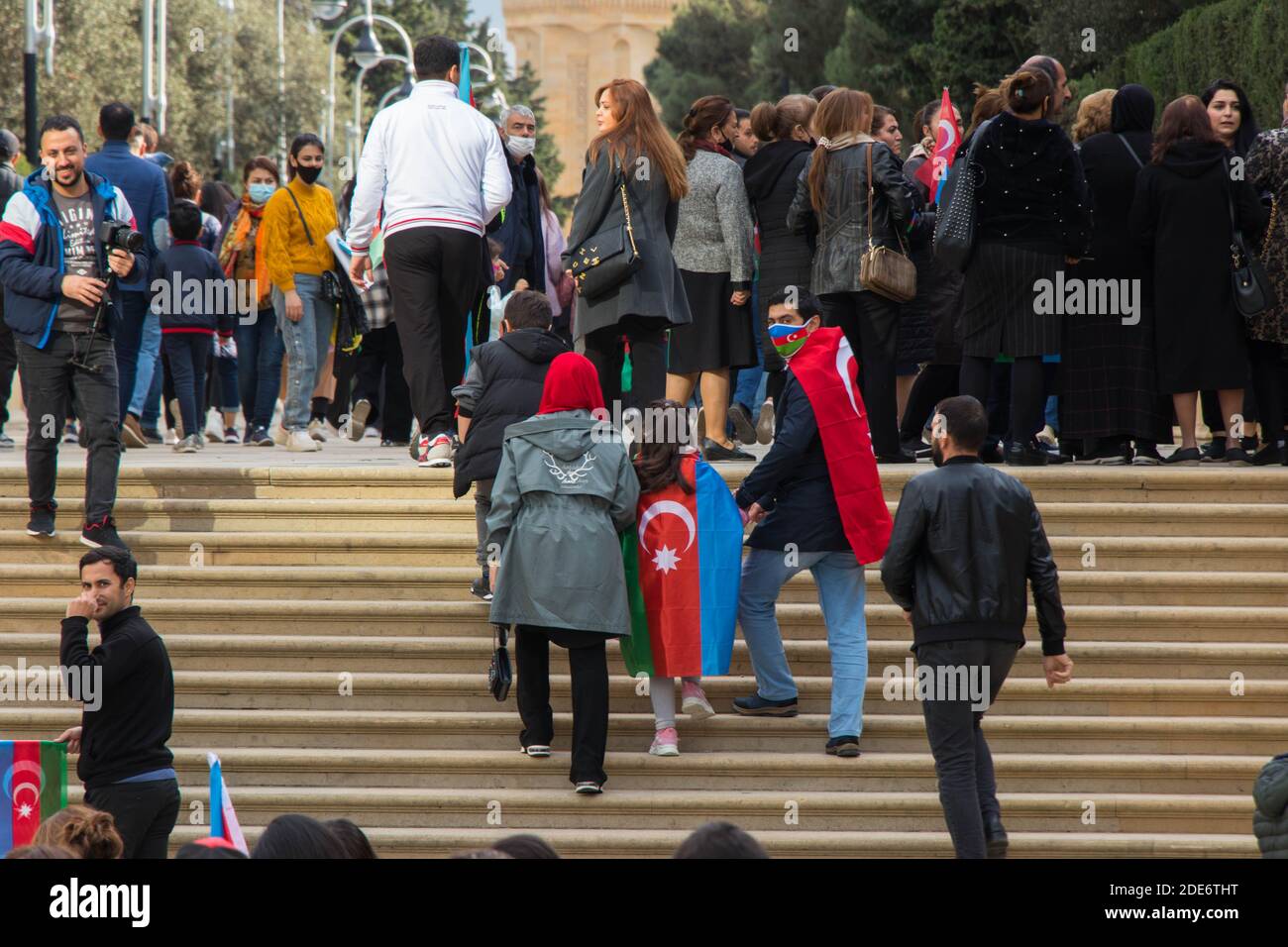 Karabakh Victory Day in Azerbaijan. People with Azerbaijan and Turkish ...