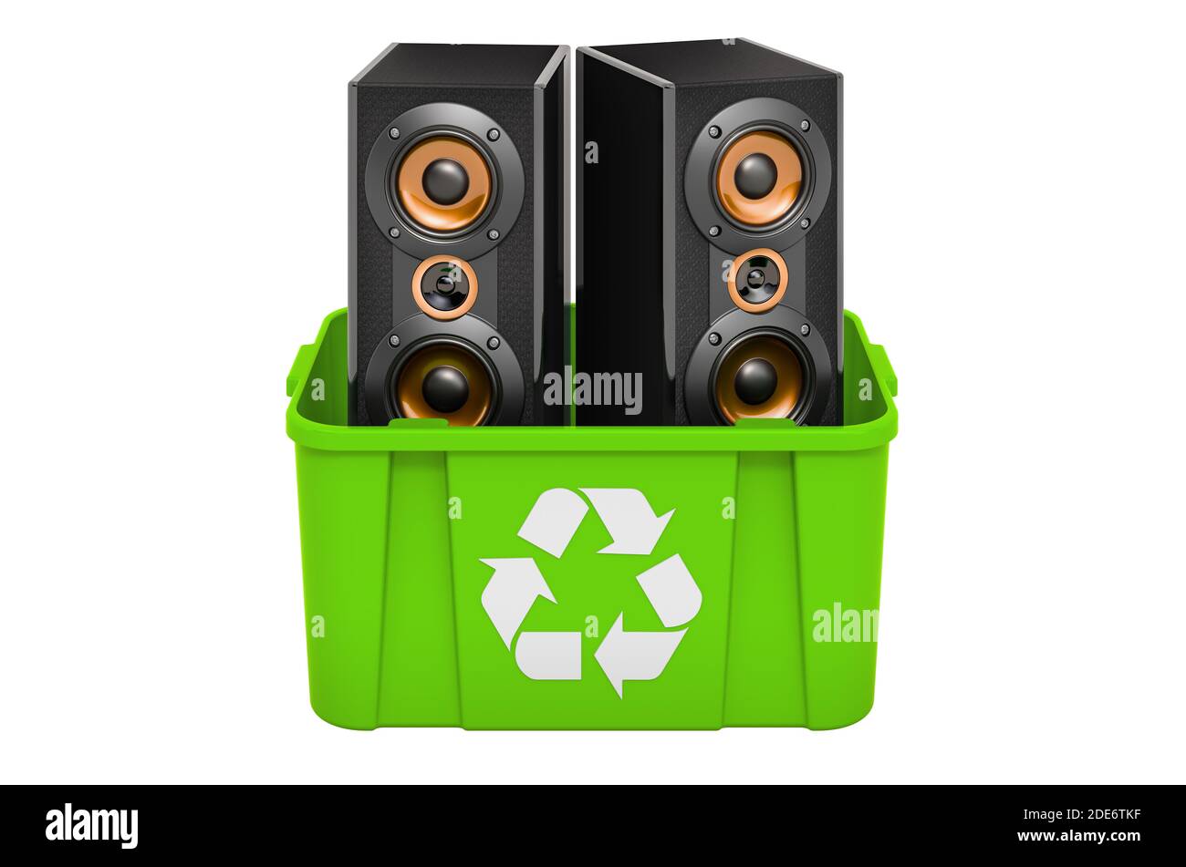 Recycling trashcan with musical speakers, 3D rendering isolated on ...
