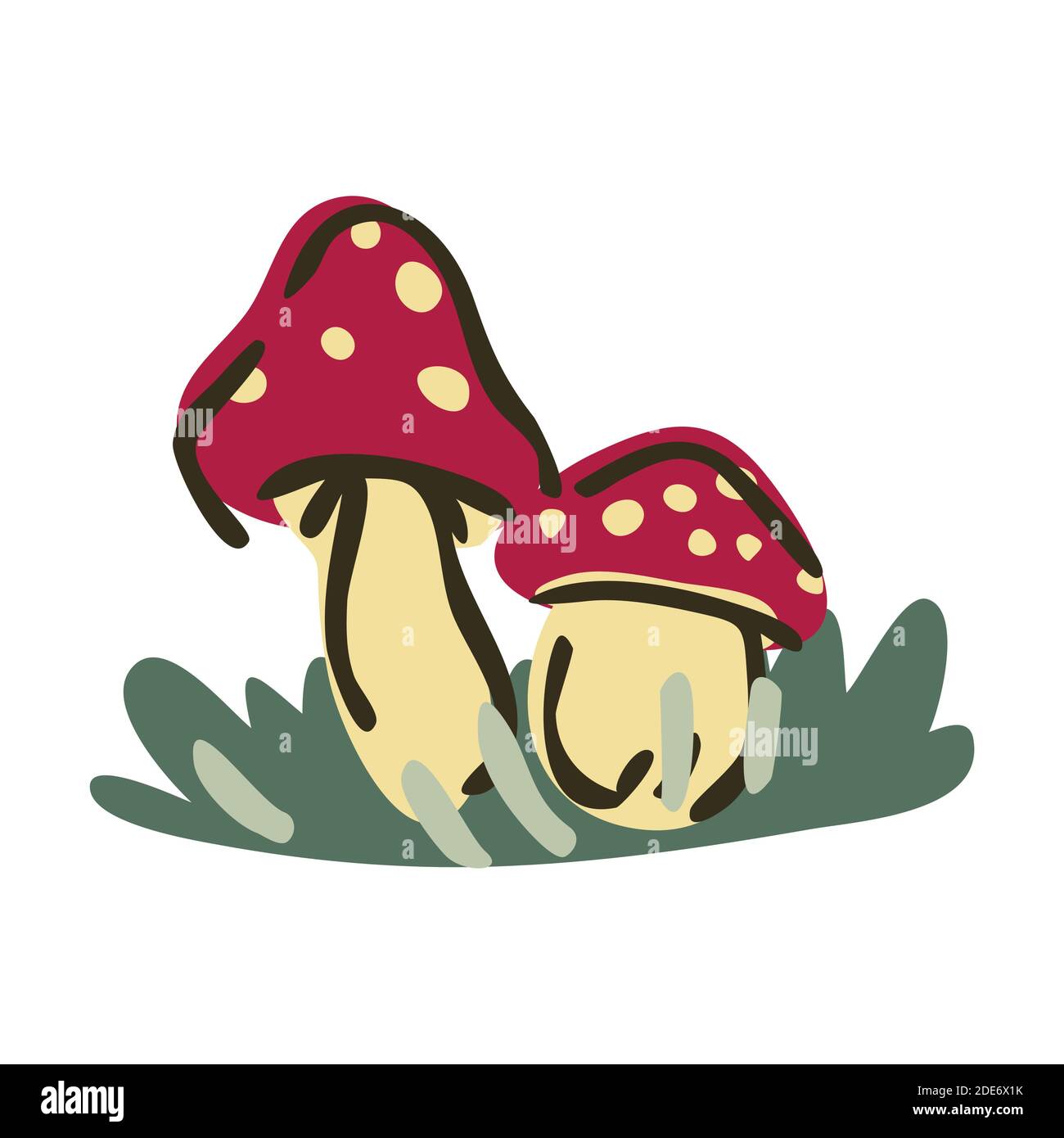 Cute cartoon toadstool mushroom monochrome lineart vector illustration ...