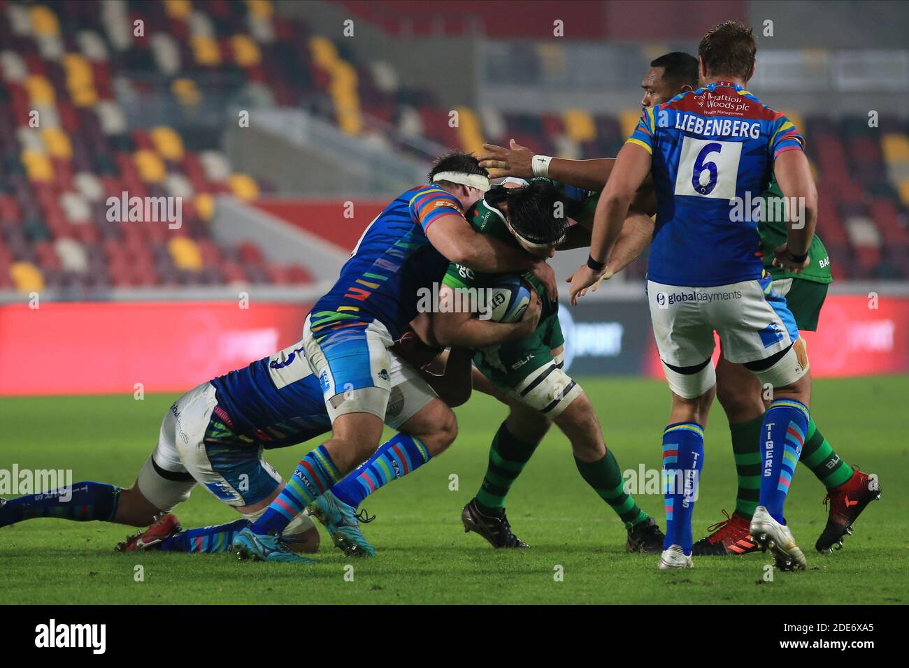 London, England. 29 November 2020. Ryan Bower of Leicester Tigers ...