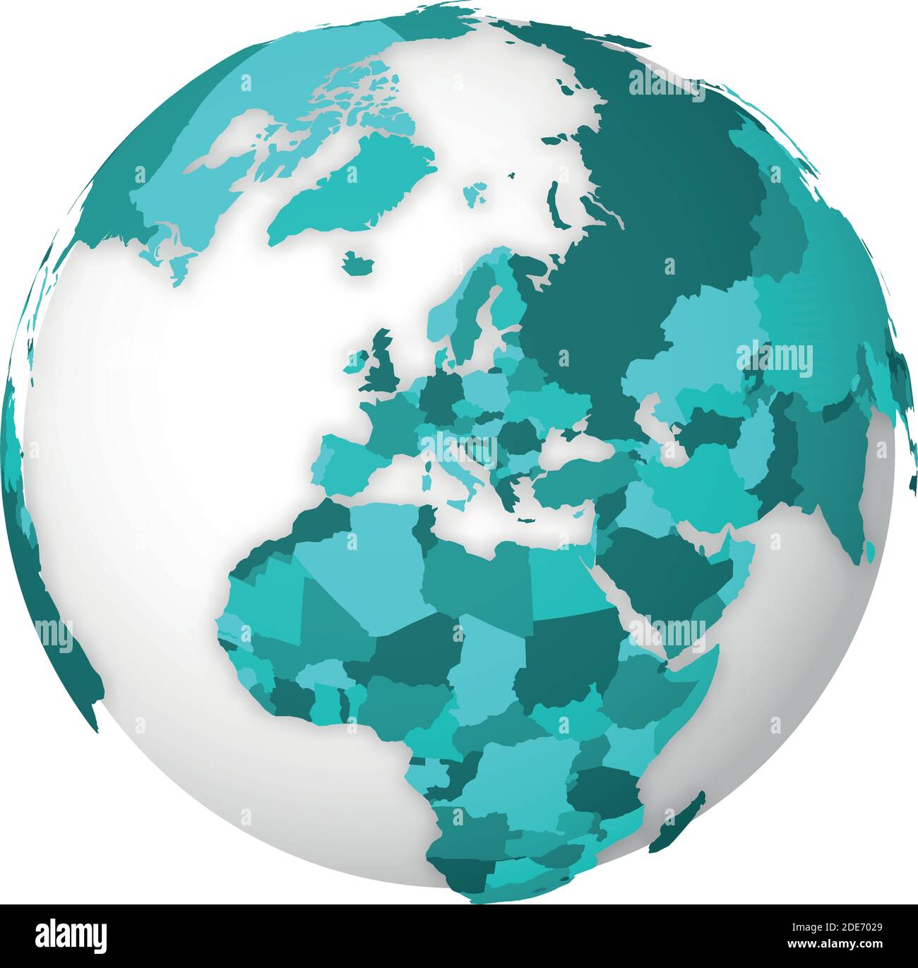 Blank political map of Europe. 3D Earth globe with turquoise blue map ...