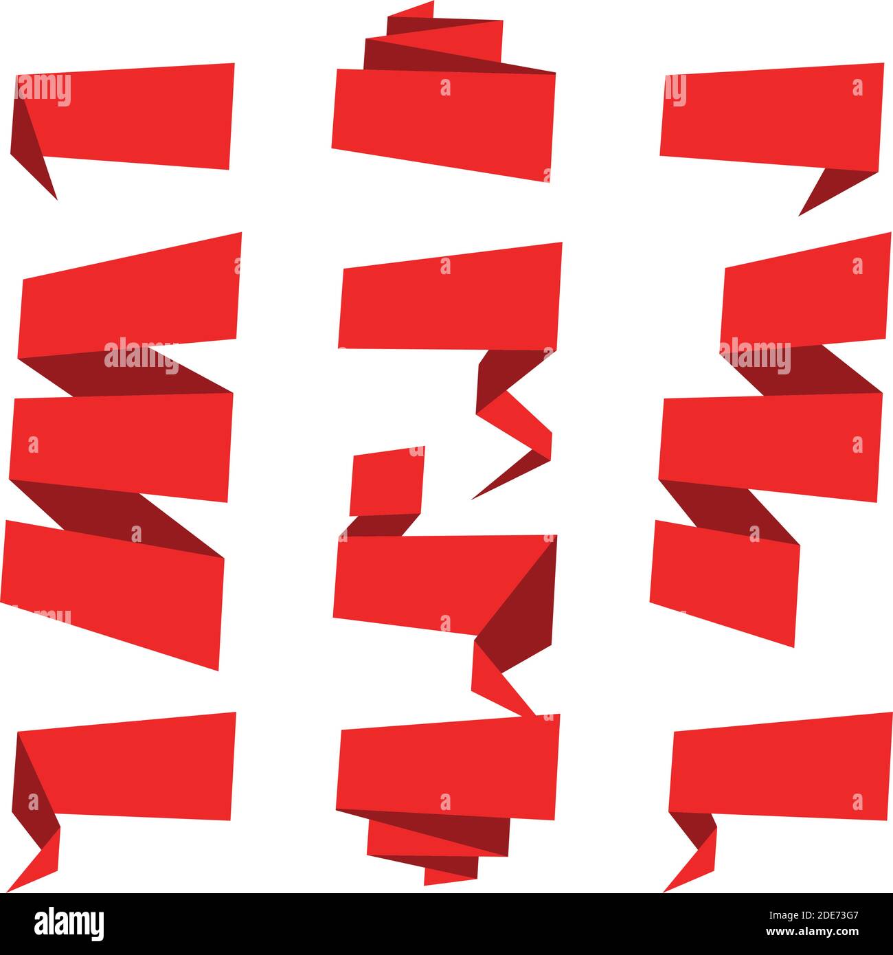 Folded ribbon banner set. Collection of red label templates. Vector ...