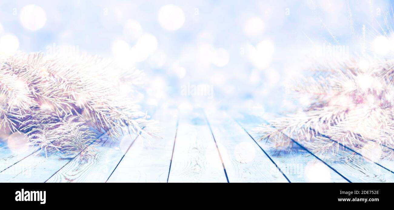 Winter background with a wood board Stock Photo - Alamy