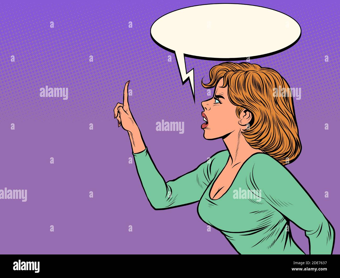 An aggressive white woman gestures with her index finger up. Fight ...