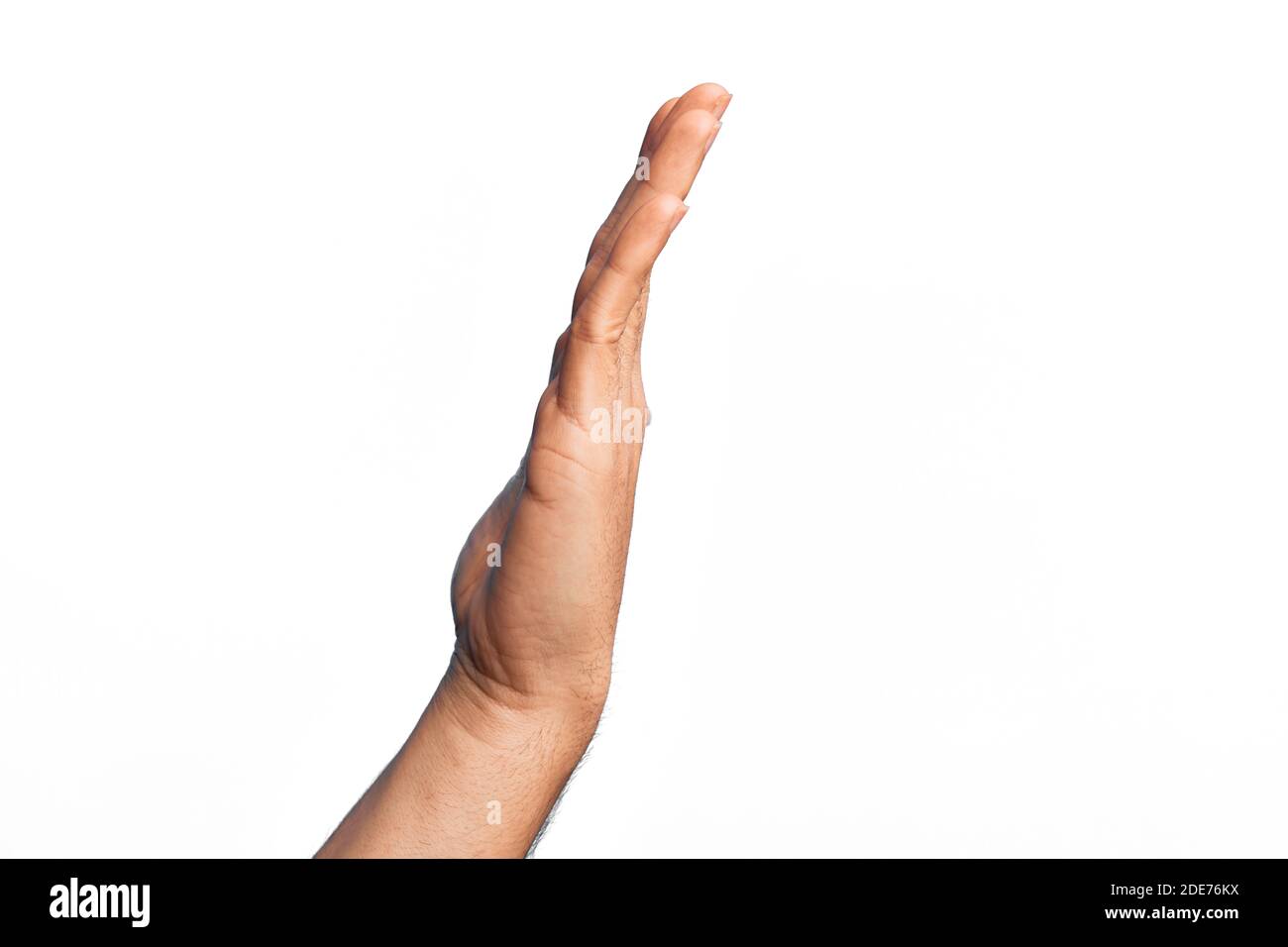 Hand of caucasian young man showing fingers over isolated white ...