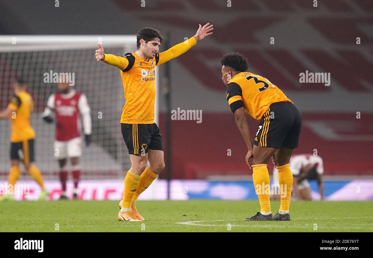Wolverhampton Wanderers' Pedro Neto (left) celebrates victory with ...