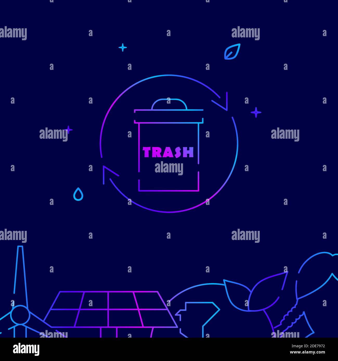 Trash recycle gradient line vector icon, simple illustration on a dark ...