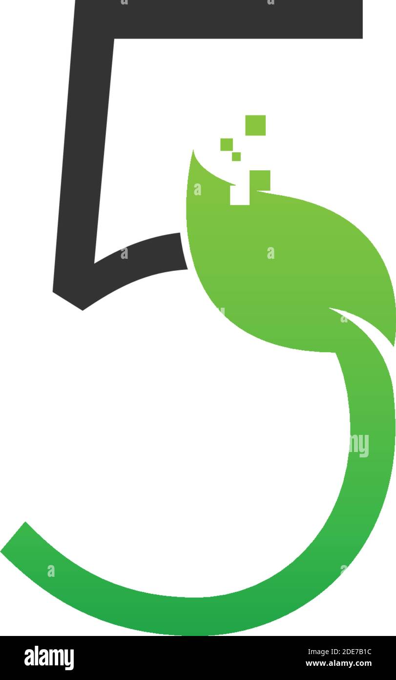 Number 5 logo leaf digital icon design concept vector Stock Vector ...
