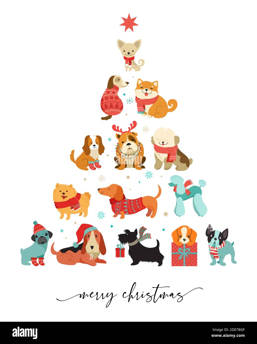 Collection of Christmas dogs, Merry Christmas illustrations of cute ...
