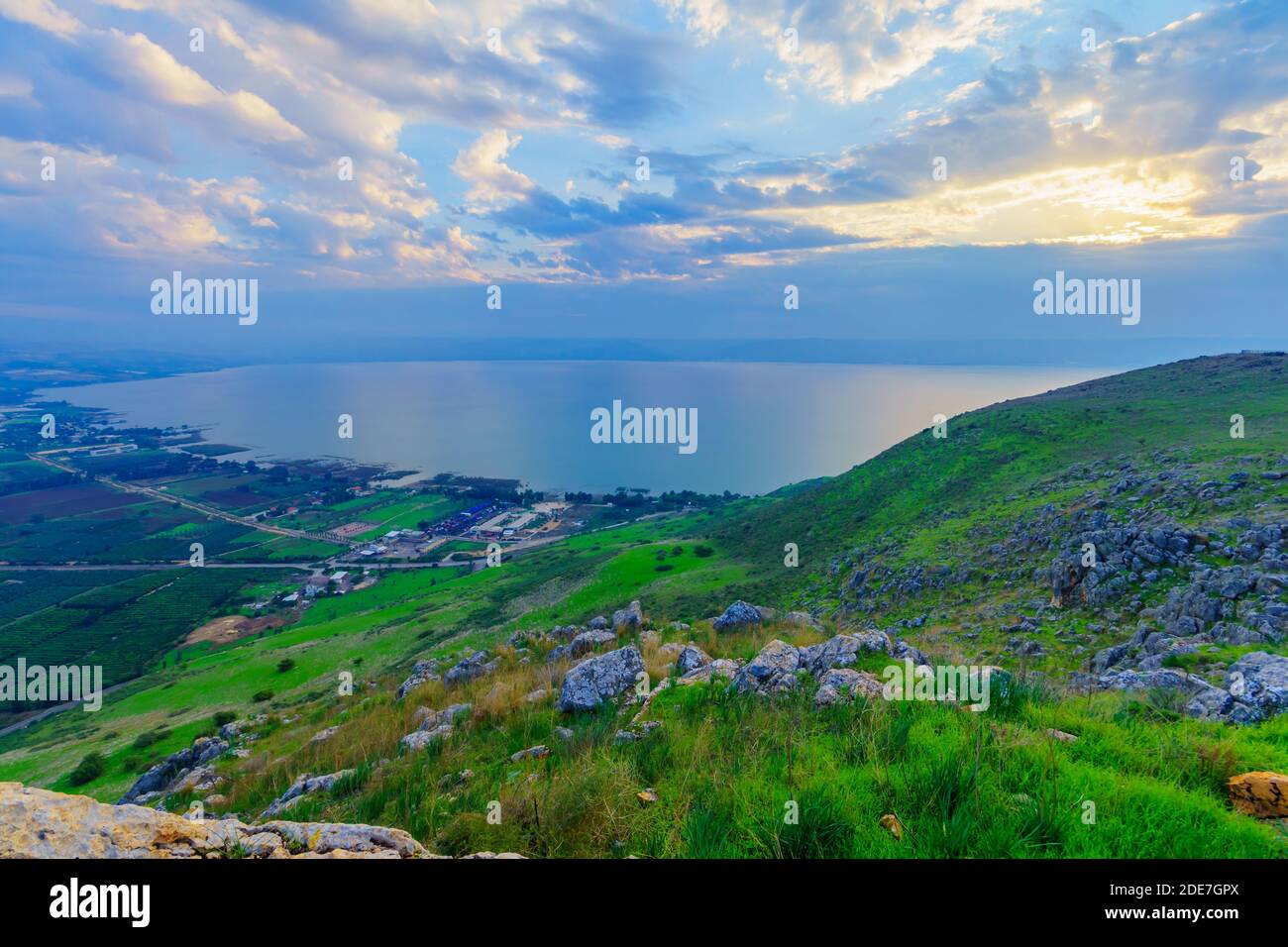 Morning view of the Sea of Galilee, from the west (mount Arbel ...