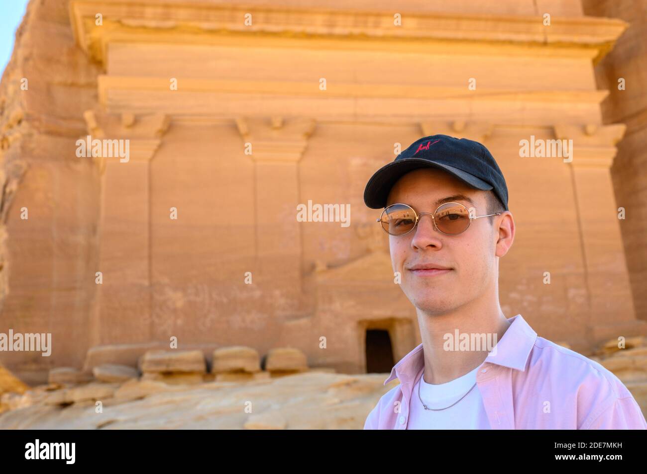 French YouTuber Seb La Frite seen during a visit to Mada’in Salih area ...