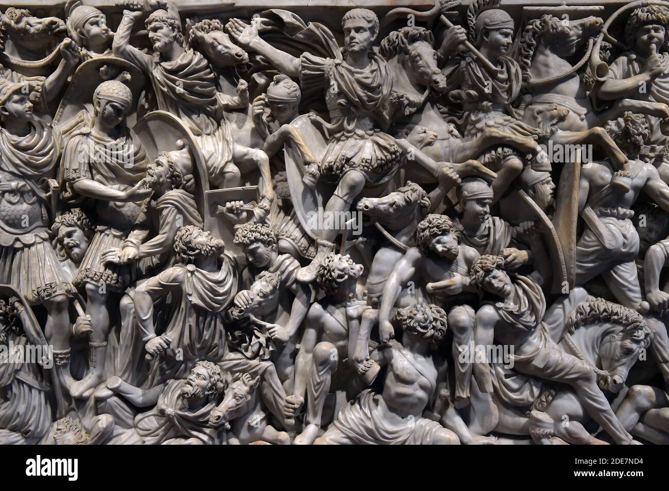 Colossal sarcophagus with scenes of battle between Romans and ...