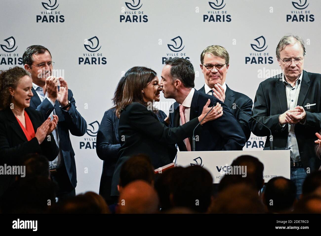Emmanuel Gregoire, vice mayor of Paris, kisses Anne Hidalgo, Paris ...