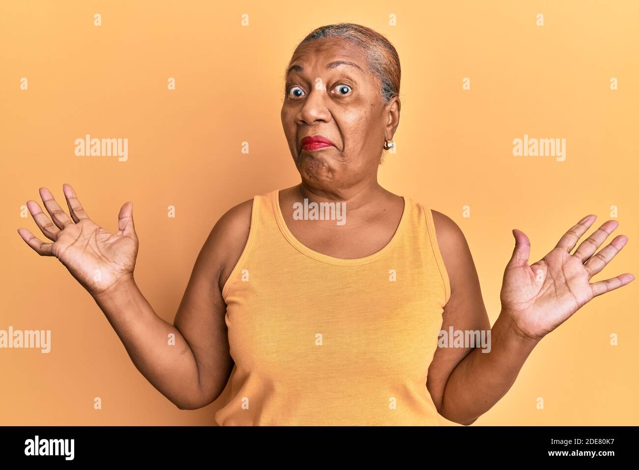 Senior african american woman wearing casual style with sleeveless ...