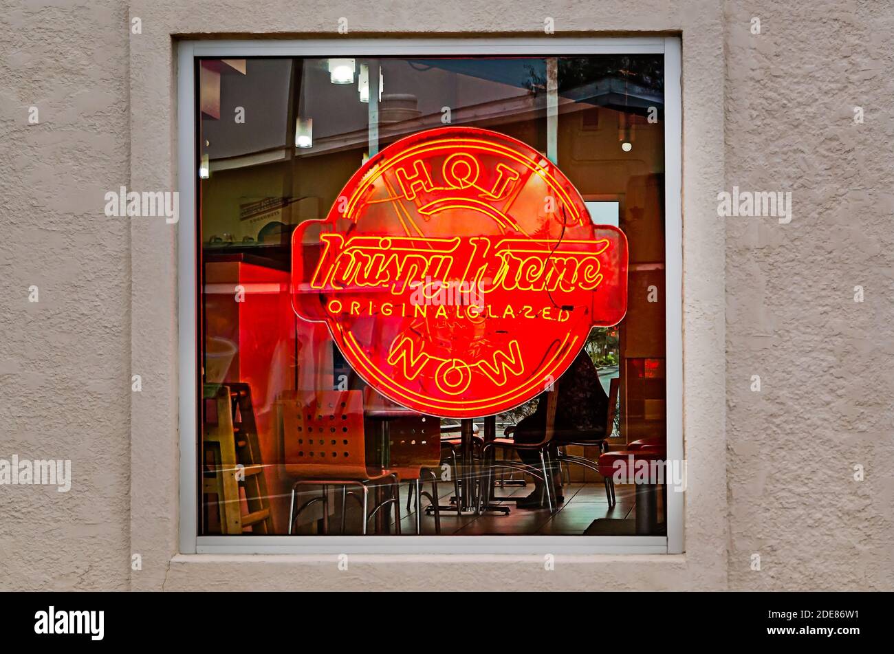 Krispy Kreme Doughnuts displays the Hot Now sign in the windows, Nov ...