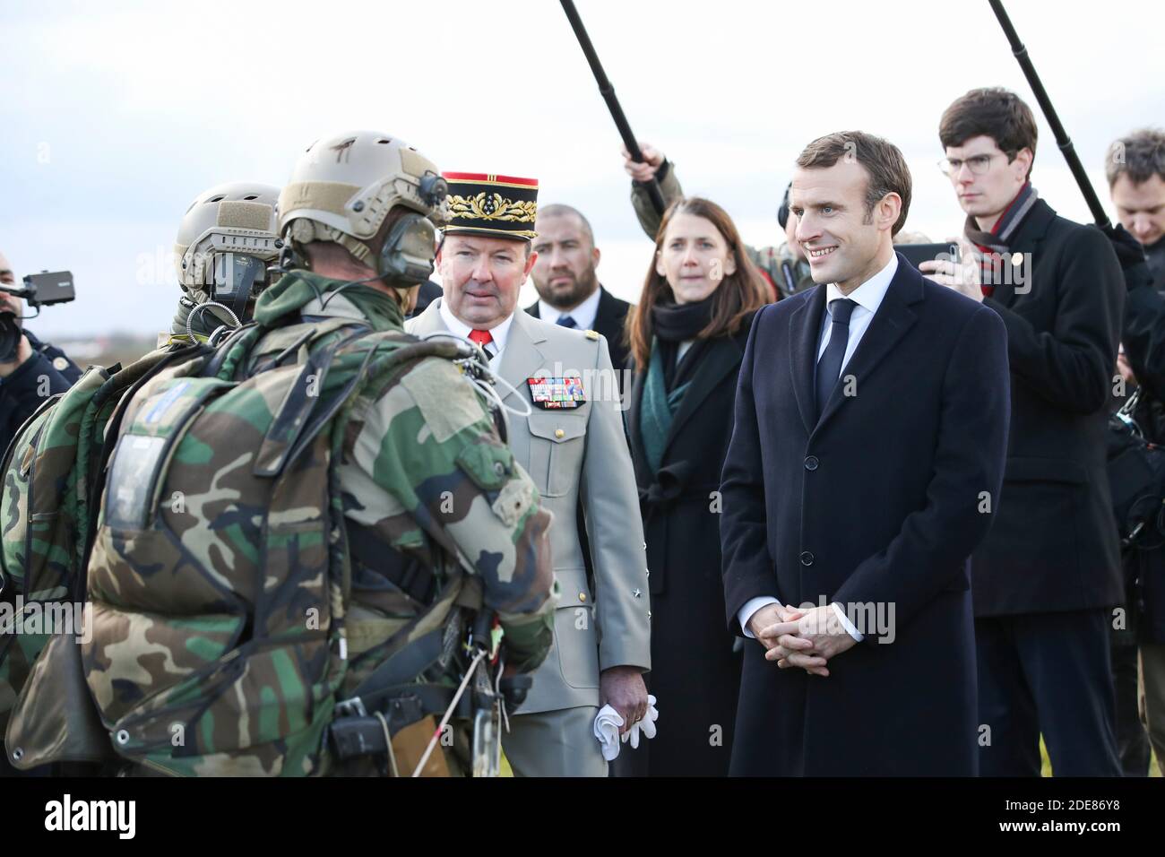 French President Emmanuel Macron meets with paratroopers of the 11th ...