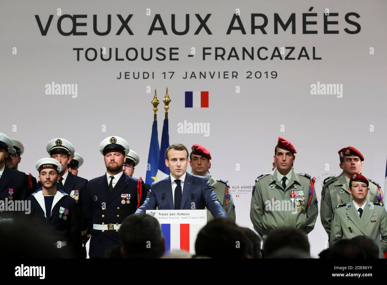 French President Emmanuel Macron delivers his 2019 New Year's wishes to ...