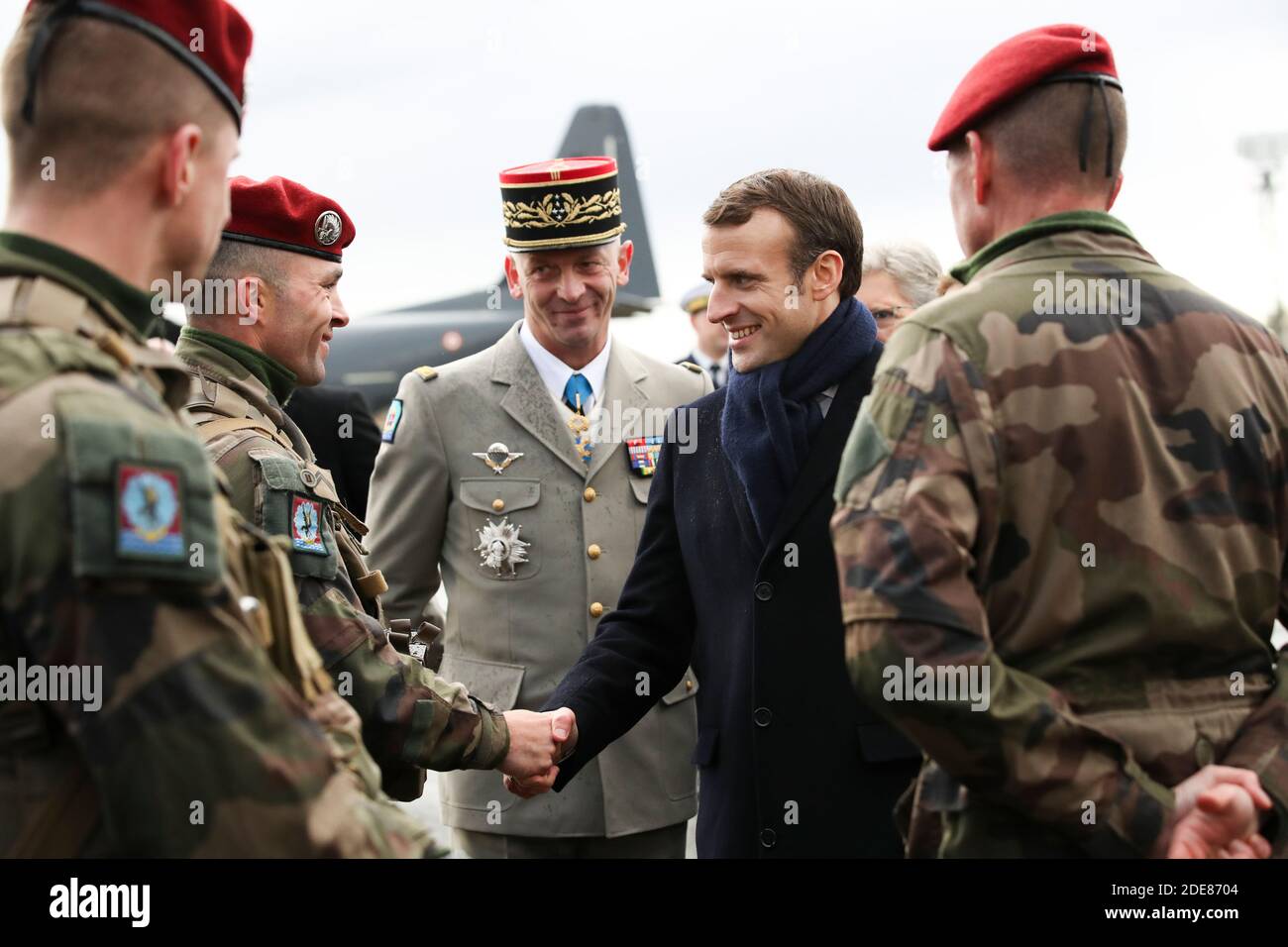 French President Emmanuel Macron meets with paratroopers of the 11th ...