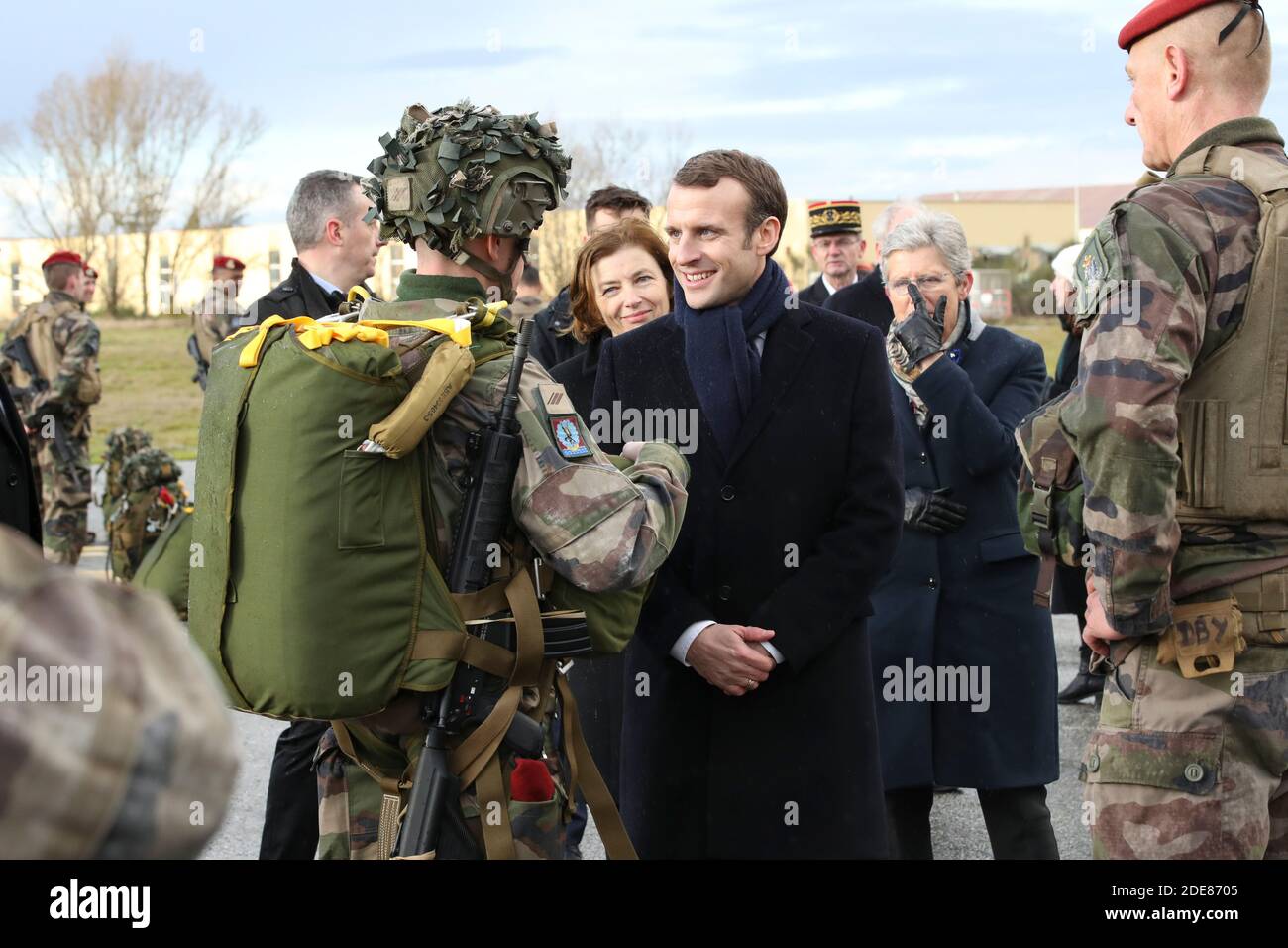 French President Emmanuel Macron meets with paratroopers of the 11th ...