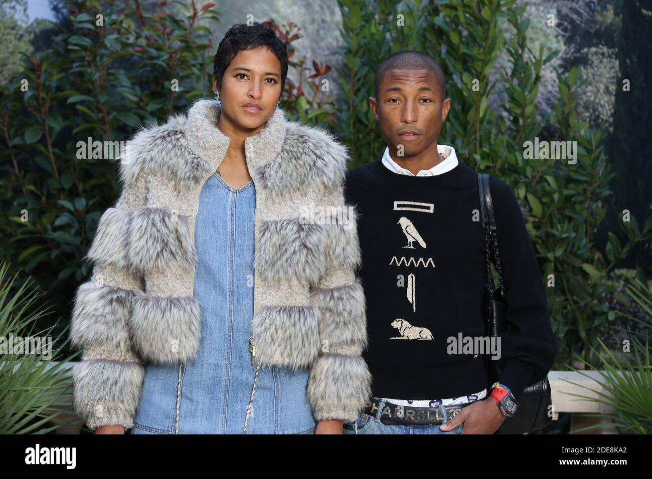 Pharrell Williams and his wife at the Chanel show as part of Paris ...