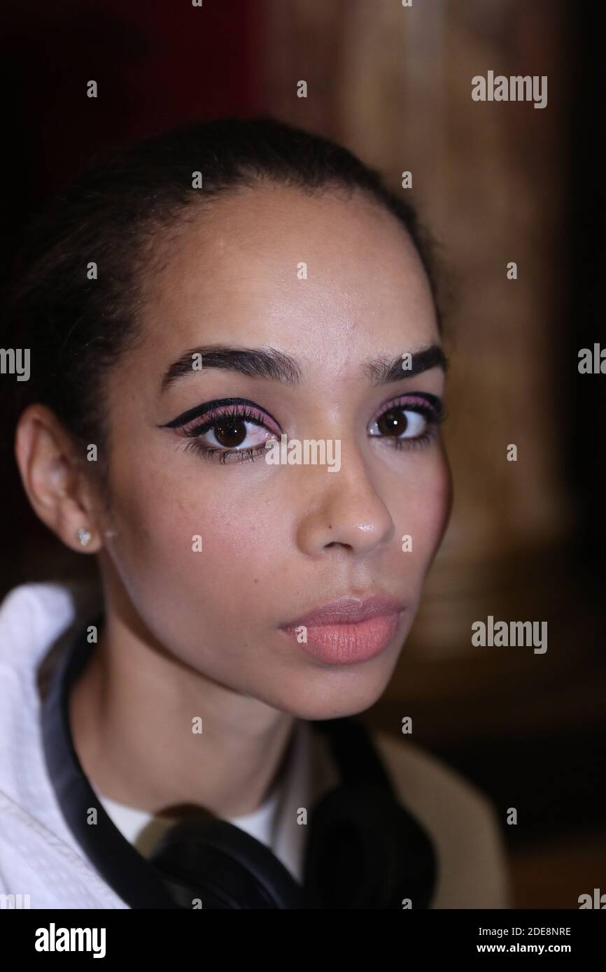 A model backstage during the Yanina show as part of Paris Haute Couture ...