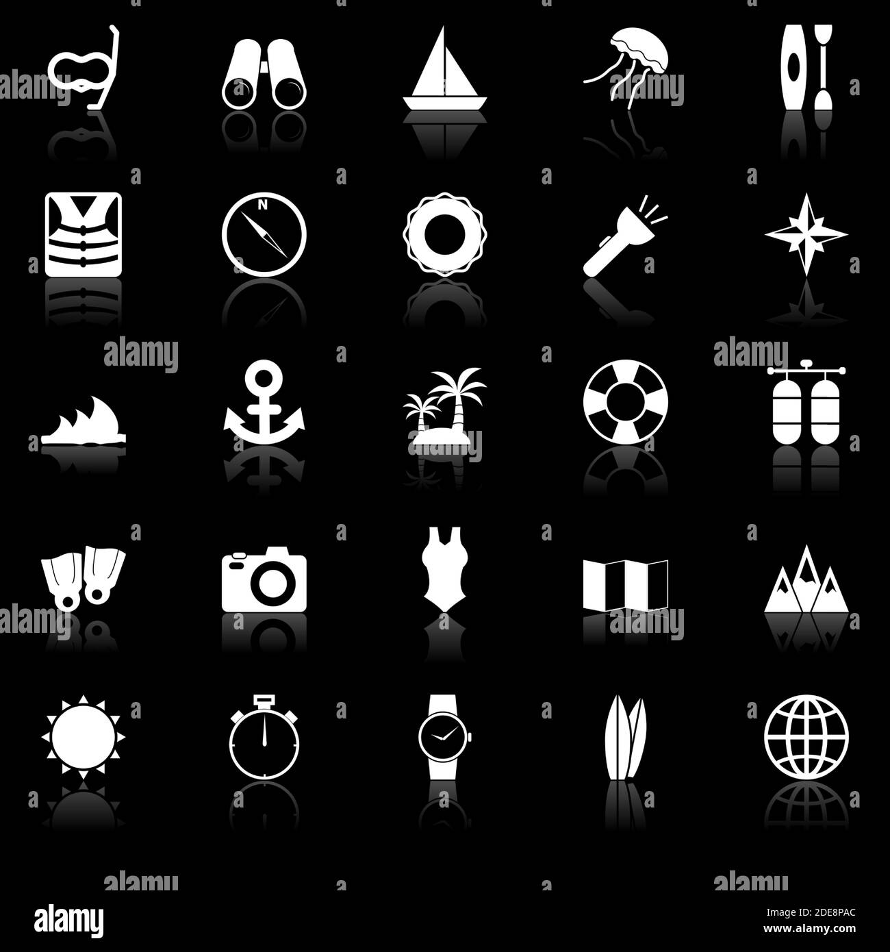 Diving icons with reflect on black background, stock vector Stock ...